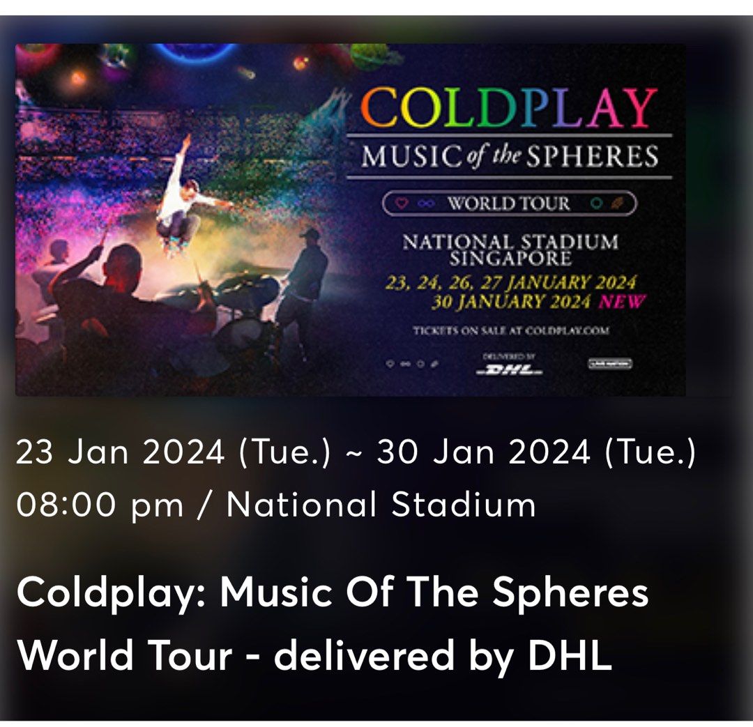 Coldplay Tickets - 23rd Jan (Standing), Tickets & Vouchers, Event ...
