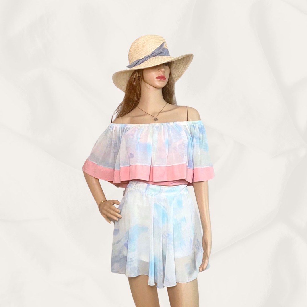 COTTON CANDY OFF SHOULDER TOP & SKIRT COORDS WITH INNER SANDO & SHORTS ...