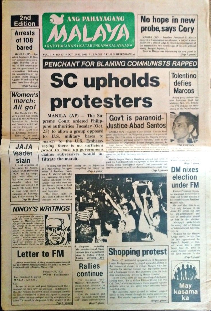 (EXTREMELY RARE) Pahayagang Malaya Post-Ninoy Assassination Newspaper ...
