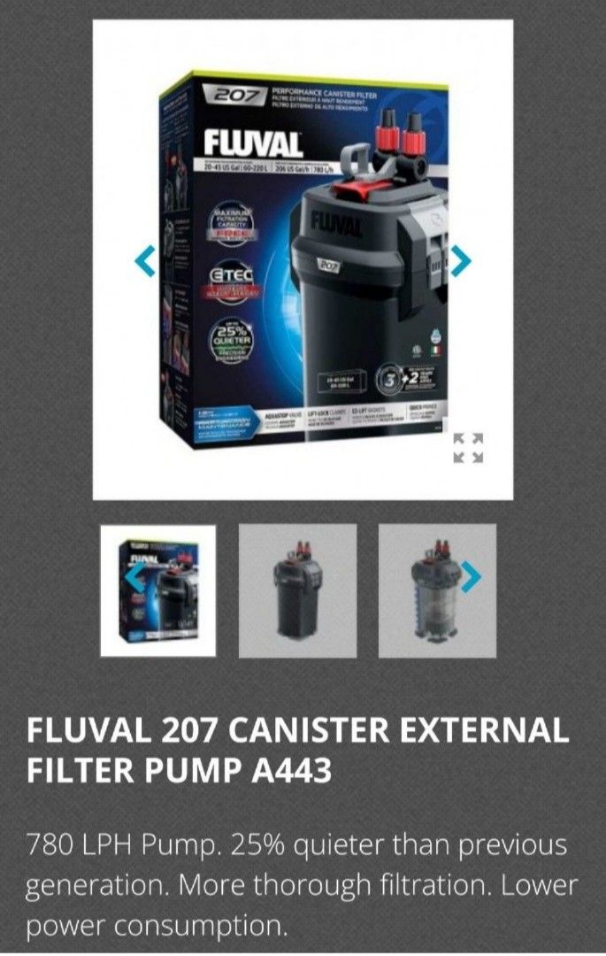 Fluval 207 canister external filter pump A443, Pet Supplies, Homes ...