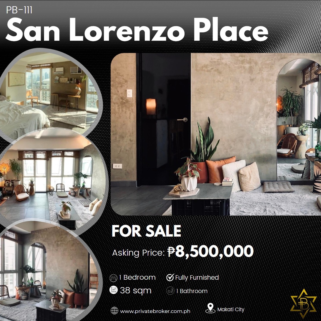 For Sale Modern 1BR Corner, 38sqm, 8.5M @San Lorenzo Place, Makati ...