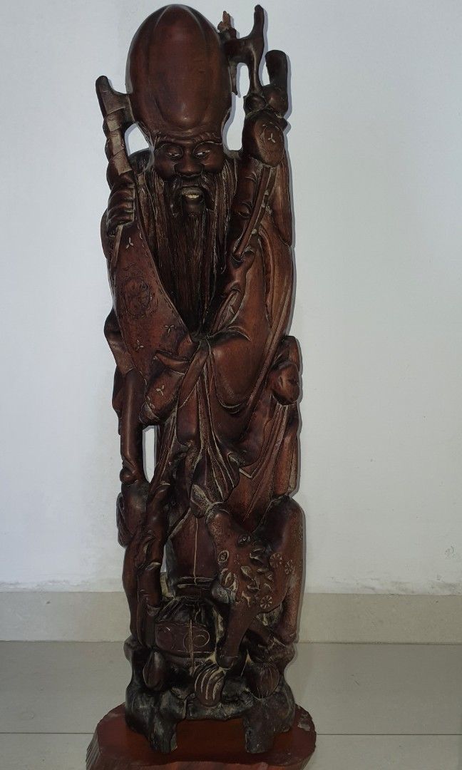 God of Longevity Xiu Hon Kong Rosewood Statue, Furniture & Home Living ...