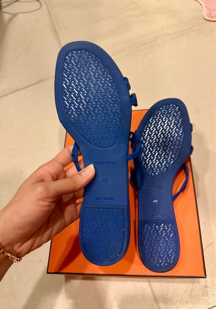 Hermes blue pool sandals 40, Luxury, Sneakers & Footwear on Carousell