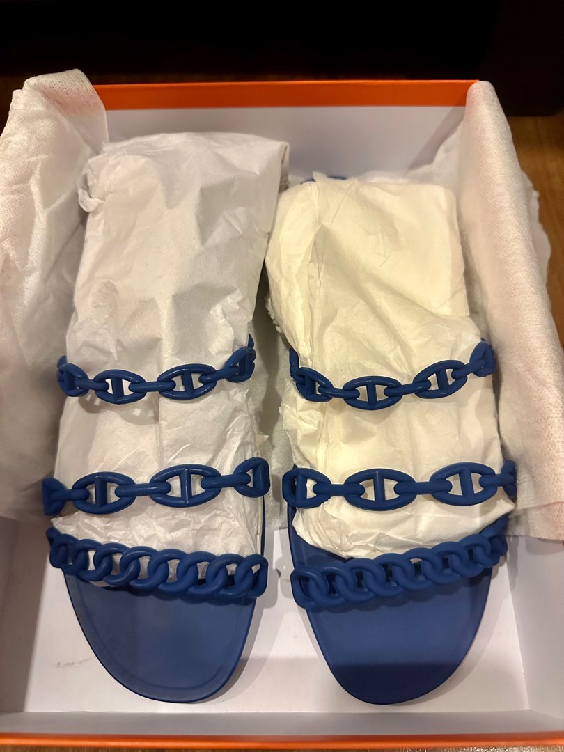 Hermes blue pool sandals 40, Luxury, Sneakers & Footwear on Carousell