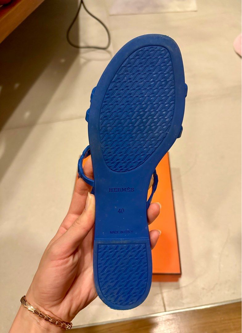 Hermes blue pool sandals 40, Luxury, Sneakers & Footwear on Carousell