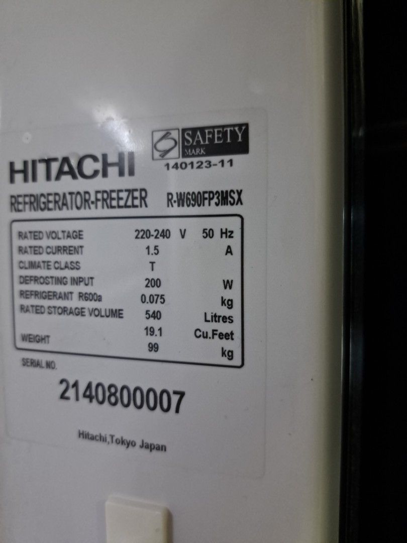 Hitachi glass door Refrigerator Fridge inverter 3ticks 540L net ...