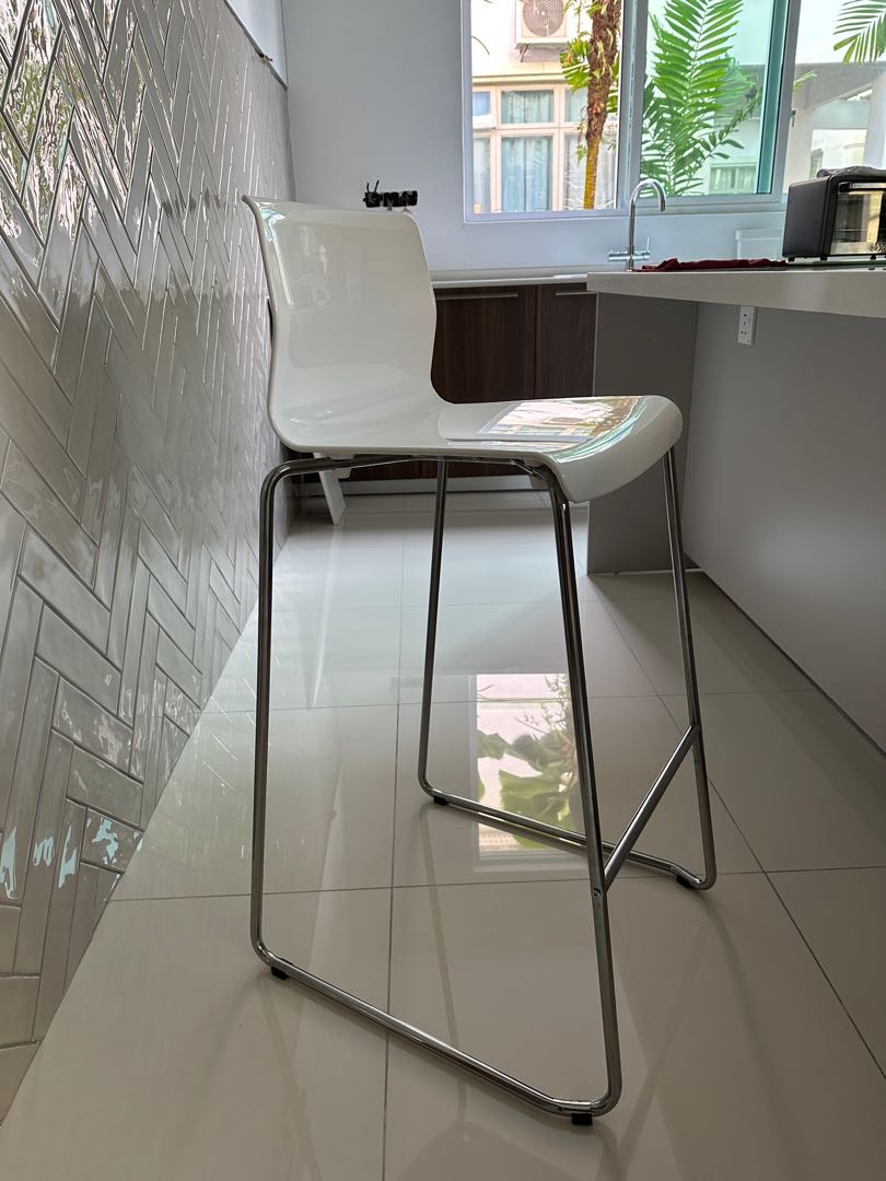 IKEA GLENN Bar Stool / Bar Chair - White - 77cm tall, Furniture & Home Living, Furniture, Chairs ...