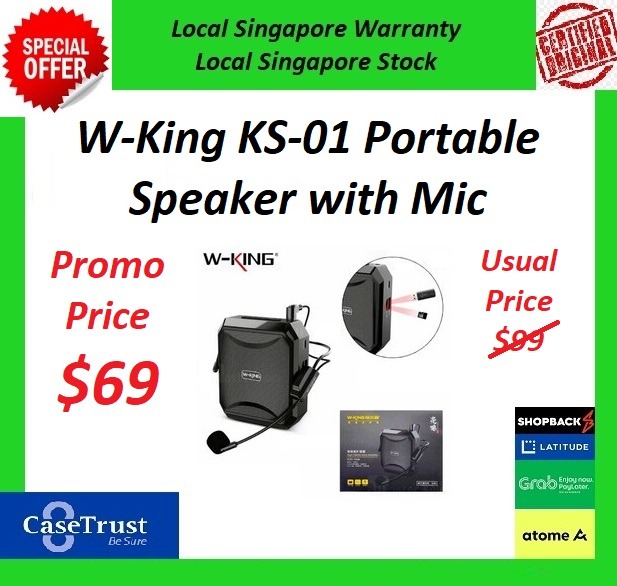 KS01 W-KING Microphone with Wireless Voice Amplifier Speaker for Teachers, Tour Guides, Trainers ...