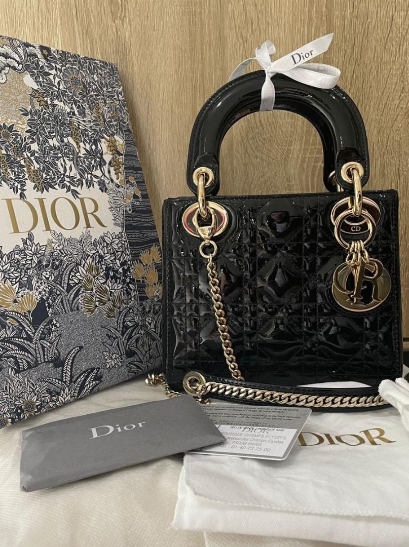 Lady Dior Mini Black Patent 2019 fullset, Barang Mewah, Tas & Dompet di ...