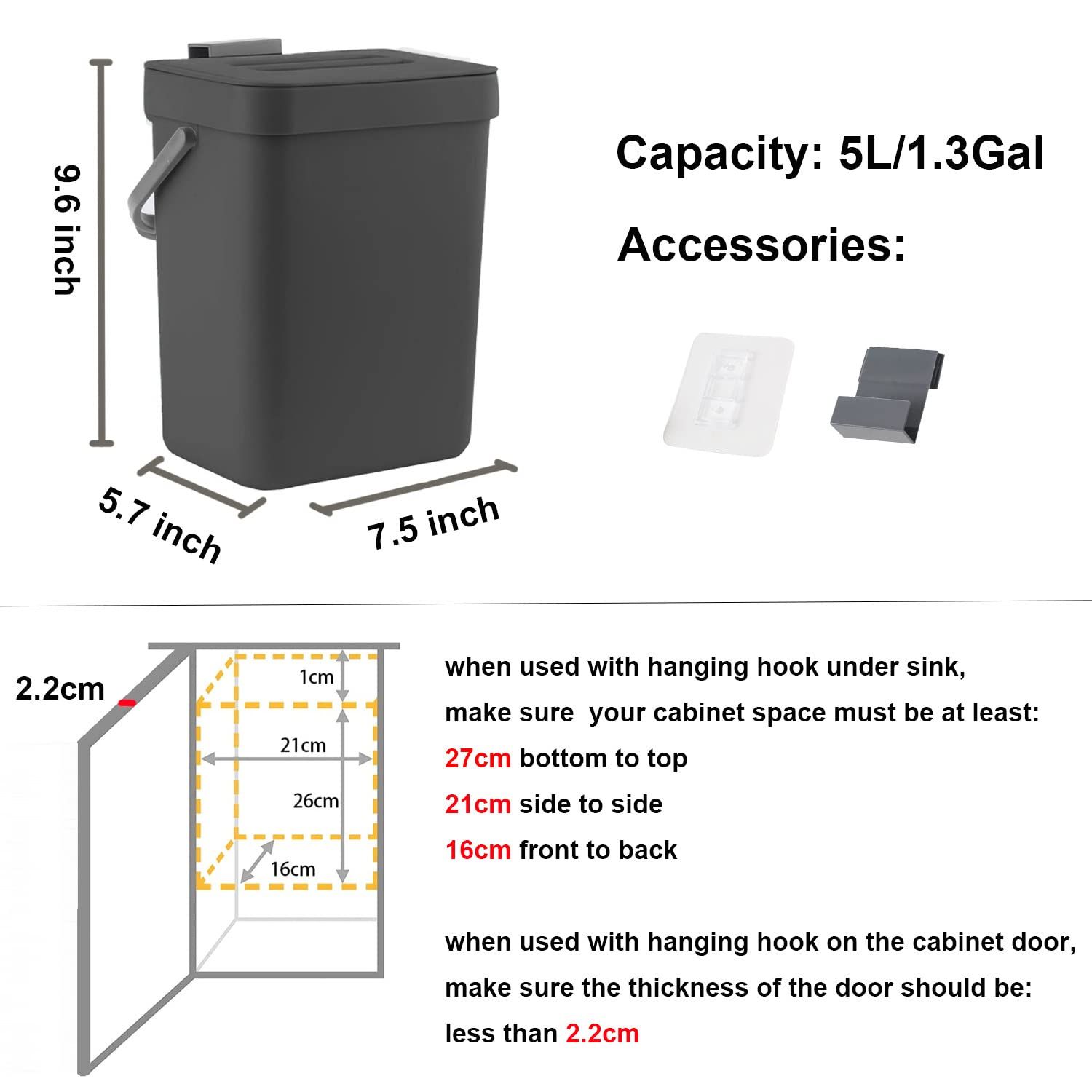 LALASTAR Countertop Compost Bin with Lid, Hanging Small Trash Can with ...