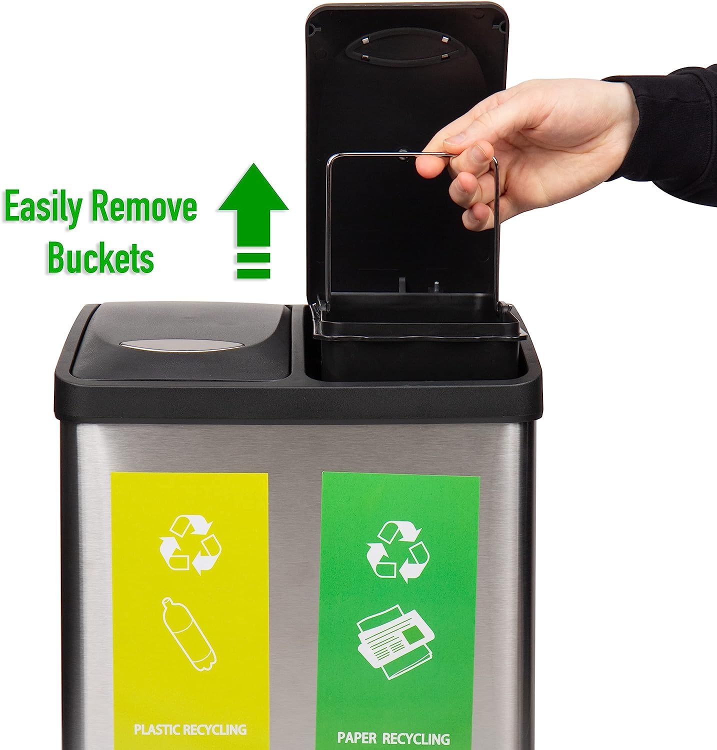 Mind Reader 2-Section Stainless Steel Recycle Bin 24 Liter/ 6.5 Gallon ...