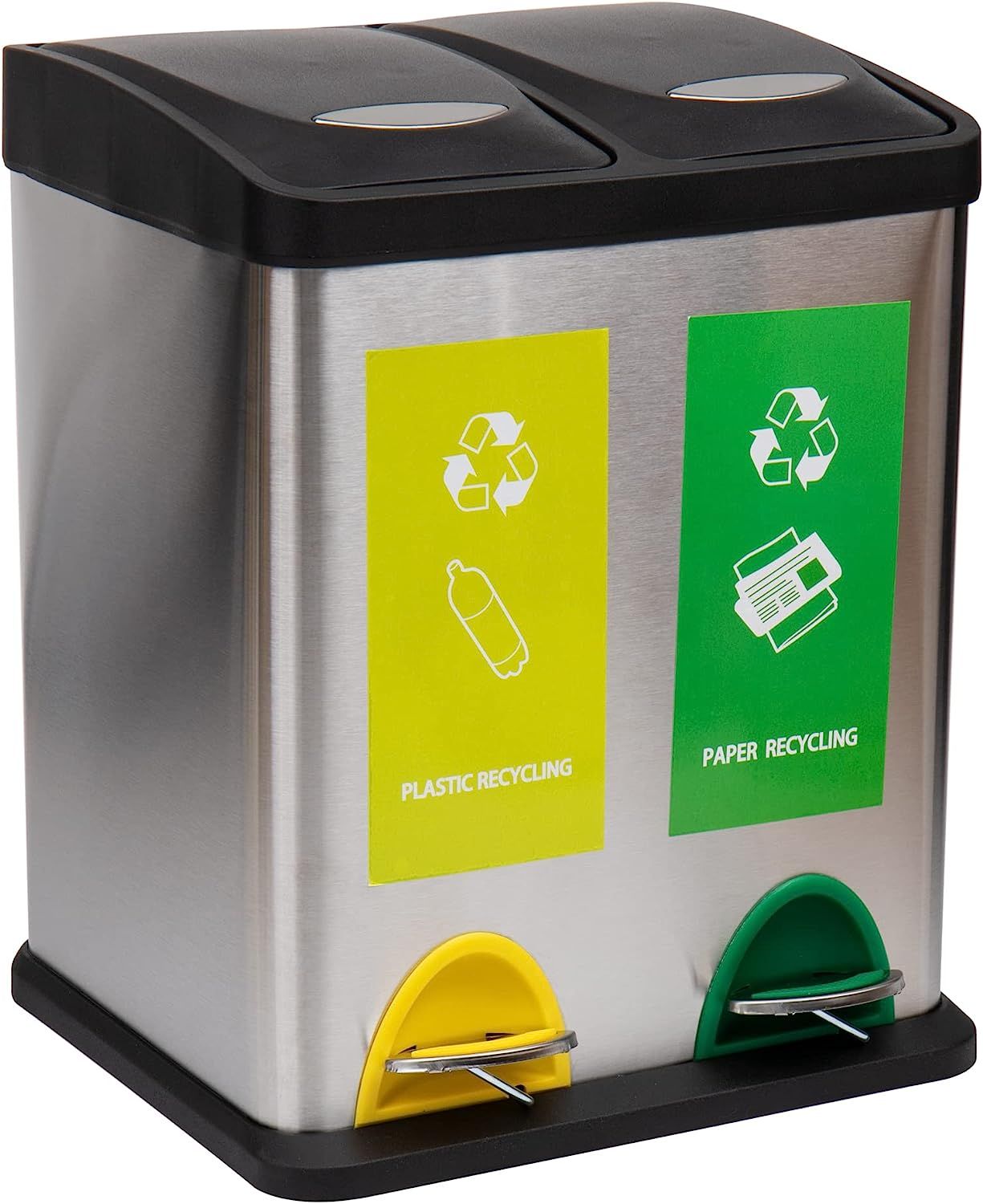 Mind Reader 2-Section Stainless Steel Recycle Bin 24 Liter/ 6.5 Gallon ...