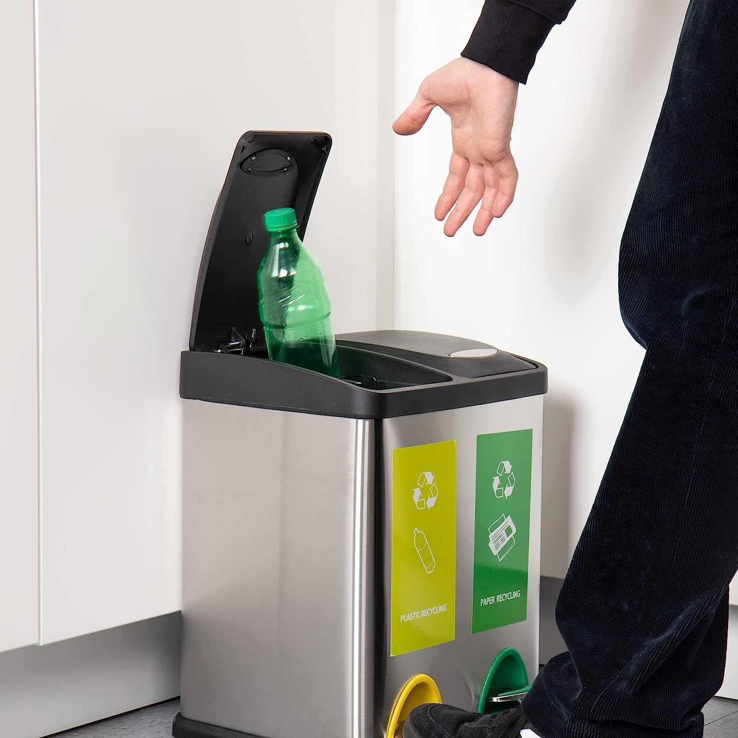 Mind Reader 2-Section Stainless Steel Recycle Bin 24 Liter/ 6.5 Gallon ...