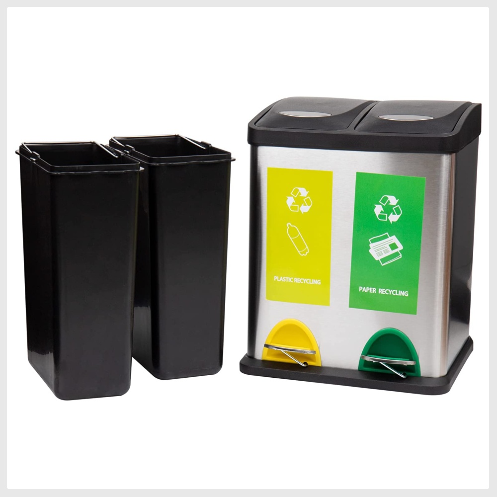 Mind Reader 2-Section Stainless Steel Recycle Bin 24 Liter/ 6.5 Gallon ...