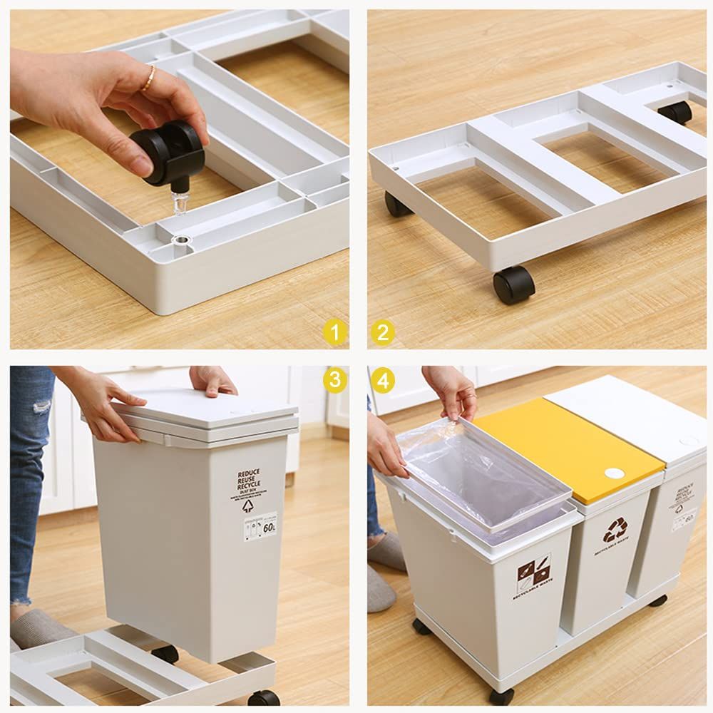 MYOYAY 3 Compartment Trash Can Garbage Cans with Recycling Bin Triple ...