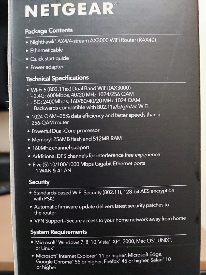 Nighthawk AX4 AX3000 WiFi 6 Router (RAX40), Computers & Tech, Parts ...