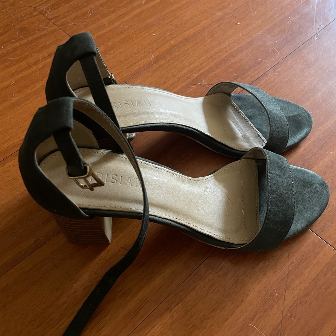 Parisian Dark Green Felt Heels, Women's Fashion, Footwear, Heels on ...