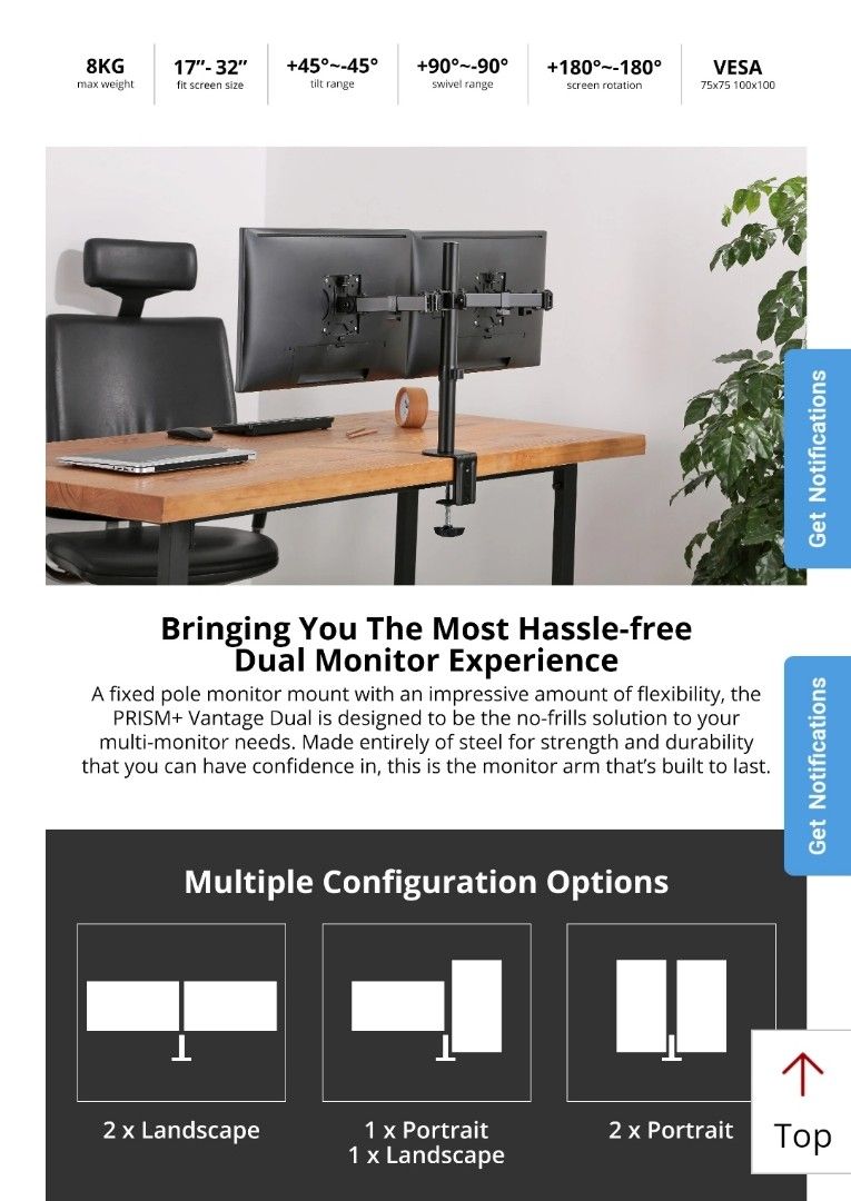 Prisim Vantage Dual Monitor Arm, Computers & Tech, Parts & Accessories ...