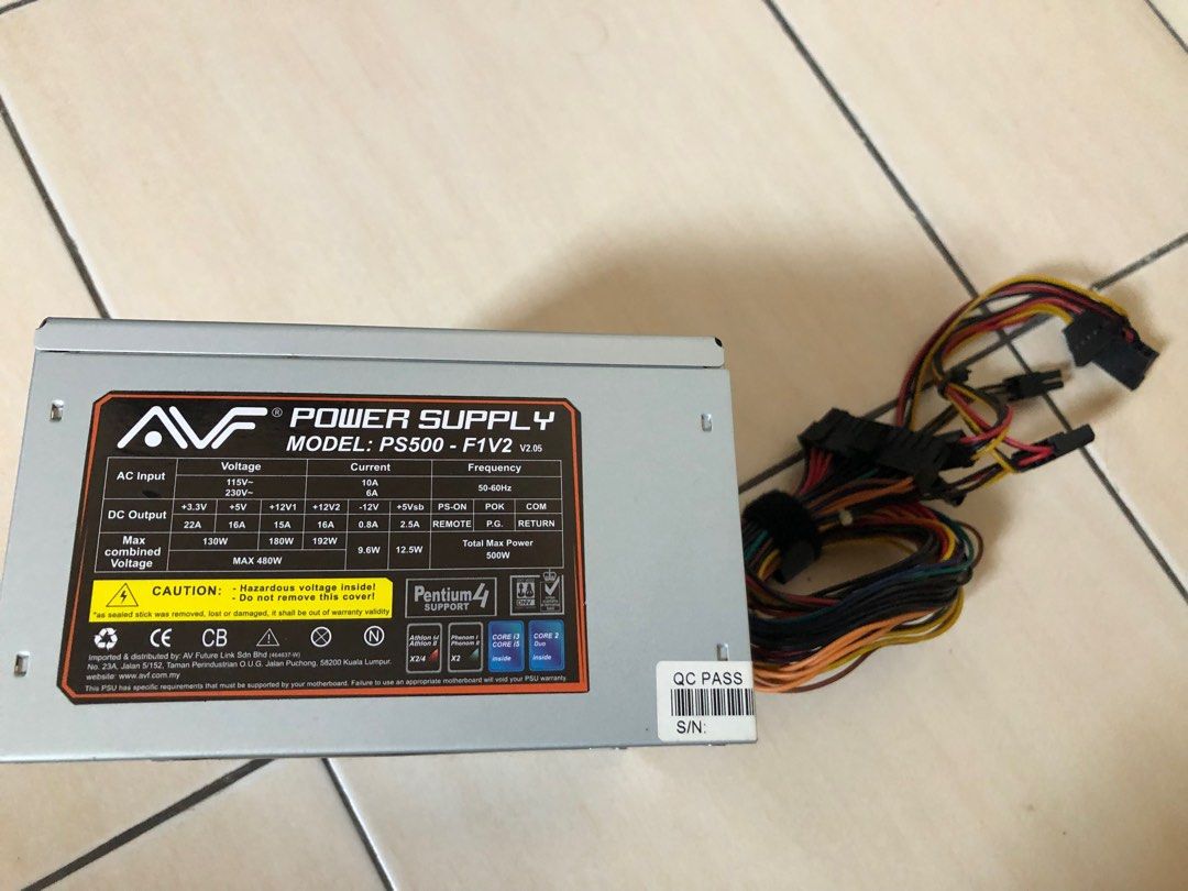 Power Supply Unit (PSU) AVF PS500 F1V2 500w, Computers & Tech, Parts ...