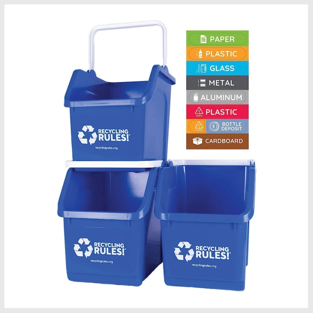 Recycling Rules! 6 Gallon Stackable Recycling Bin Container in Blue ...