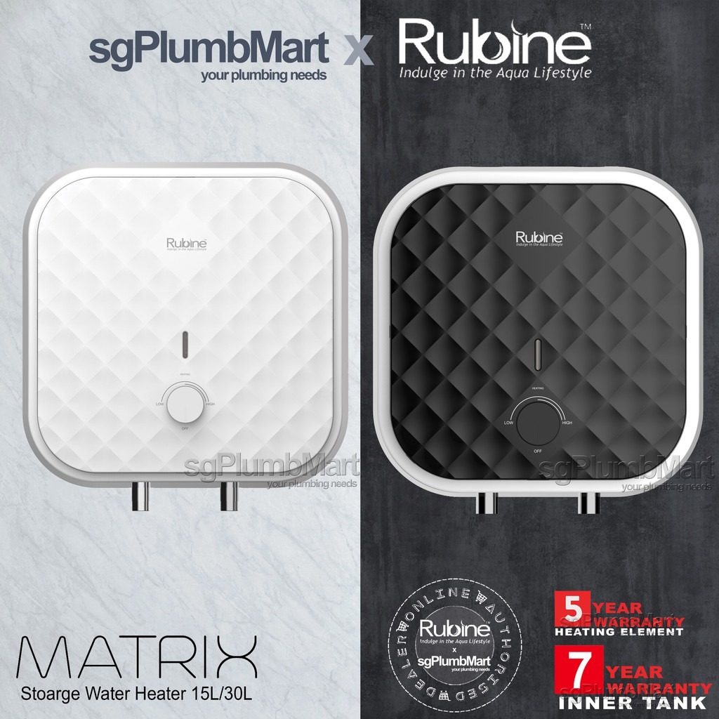 Rubine Matrix Storage Water Heater Black or White 15L / 30L, Furniture ...