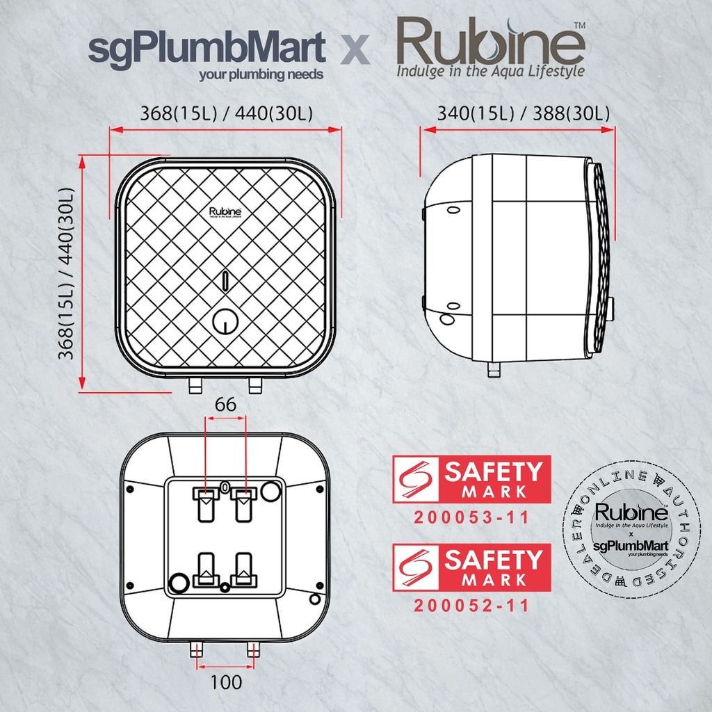 Rubine Matrix Storage Water Heater Black or White 15L / 30L, Furniture ...