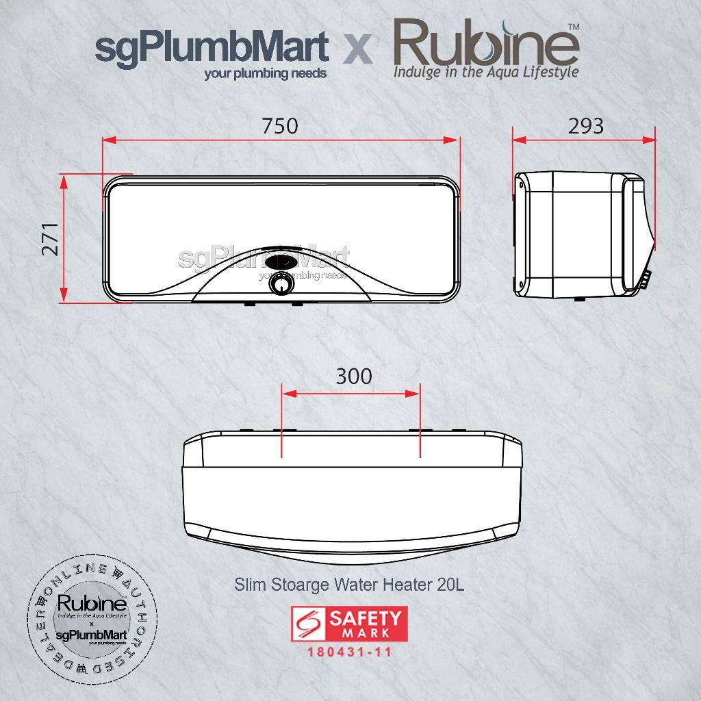 Rubine SH-20 20L Slim Storage Water Heater, Furniture & Home Living ...