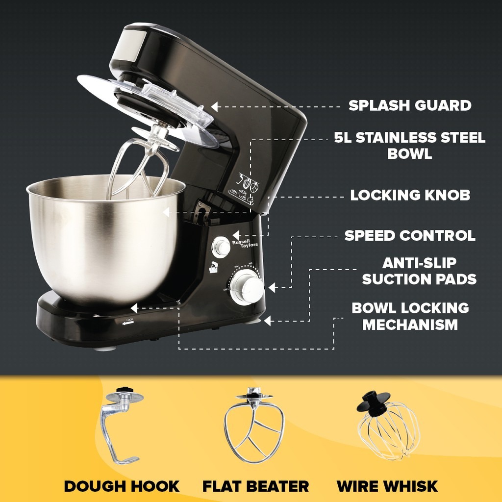 Russell Taylors 1000W 5L Stand Mixer SM-1000 Cake Kitchen Blende, TV ...