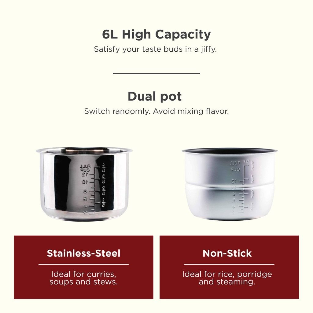 Russell Taylors 6L DUAL Pot Pressure Cooker PC-60 (2 inner pots + 1 ...