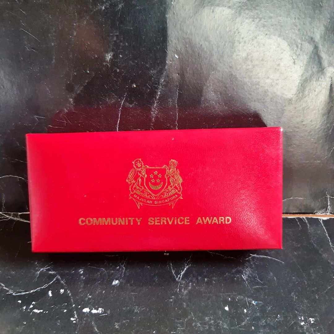 Singapore Community Service Award, medal and pin . White scarf with ...