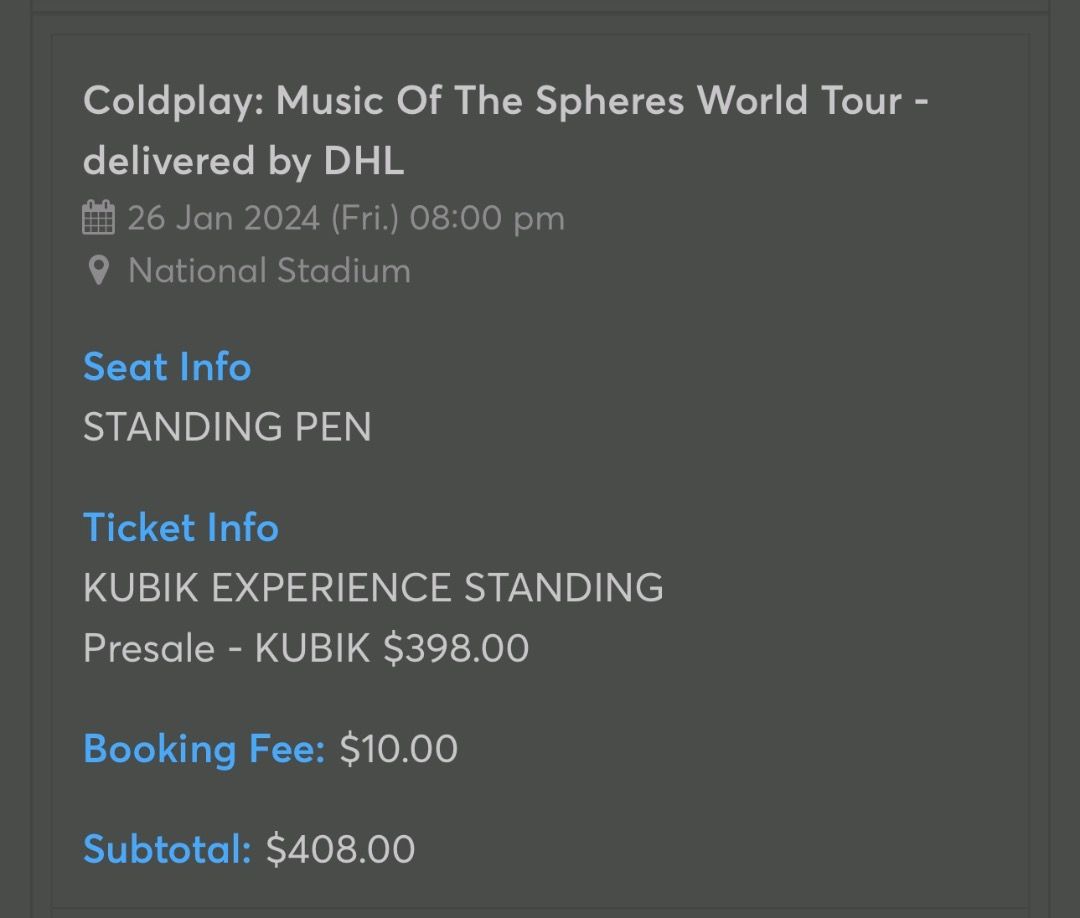 Tickets to Coldplay, 2024, KUBIK Experience, Tickets & Vouchers, Event ...