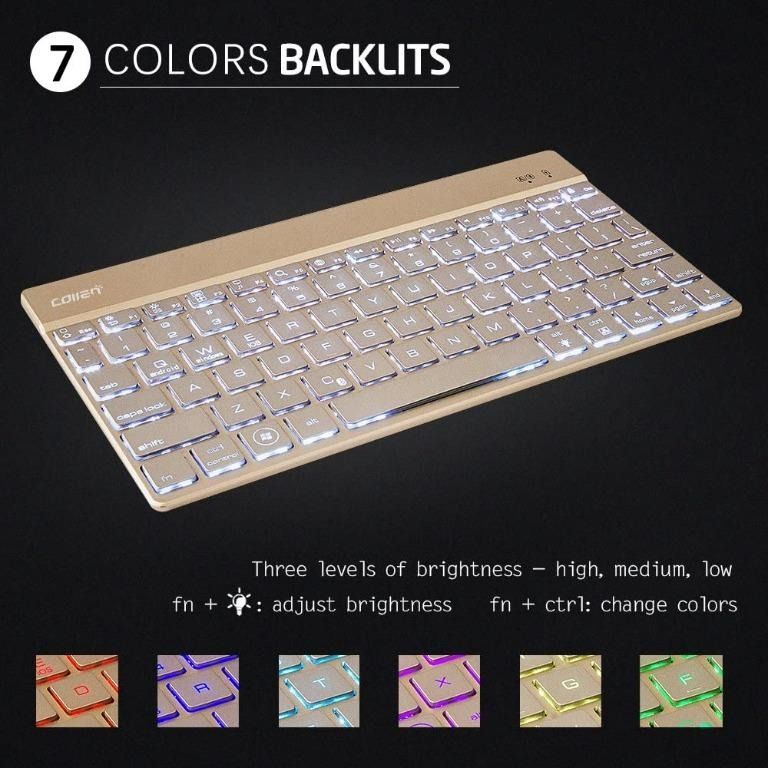 Universal Wireless Keyboard, Collen 7 Colors Backlight Bluetooth ...