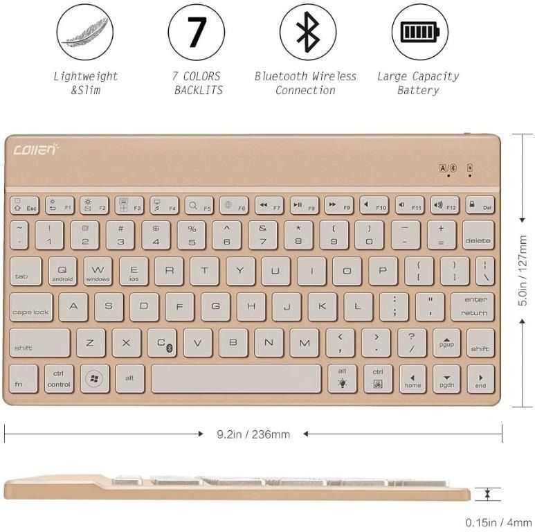Universal Wireless Keyboard, Collen 7 Colors Backlight Bluetooth ...