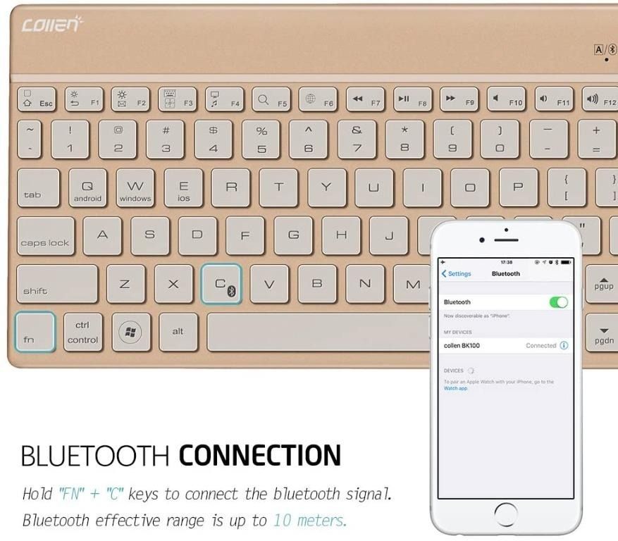 Universal Wireless Keyboard, Collen 7 Colors Backlight Bluetooth ...