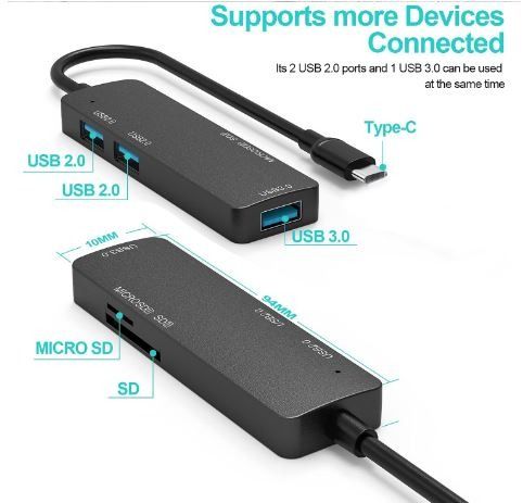 USB Type C | 5 in 1 USB Hub Extension Multi Splitter Adapter + TF / Micro SD Card Reader ...