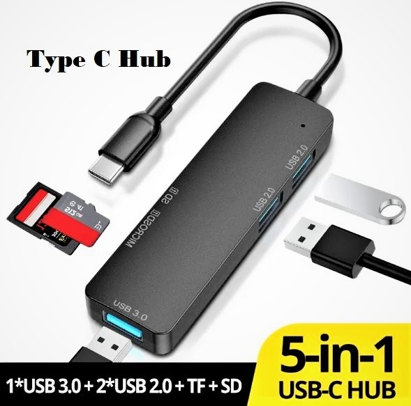 USB Type C | 5 in 1 USB Hub Extension Multi Splitter Adapter + TF / Micro SD Card Reader ...