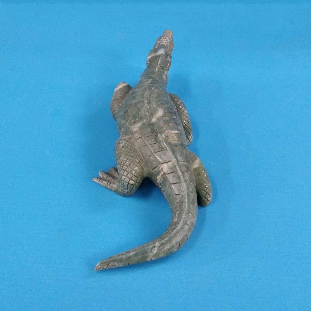 Vintage Green Jade Stone Crocodile Sculpture, Hand Carved Alligator ...