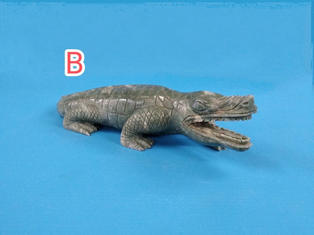 Vintage Green Jade Stone Crocodile Sculpture, Hand Carved Alligator ...