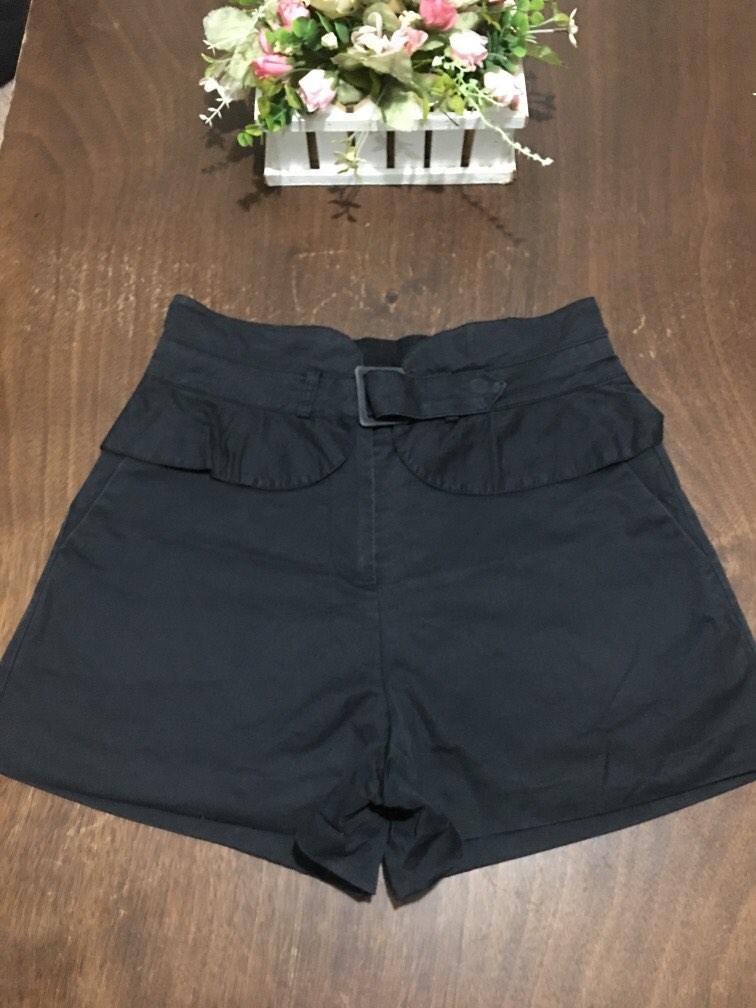Waist 29-30” black formal shorts high-waist with built in belt on Carousell