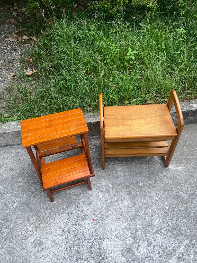 wooden step stools storage (dark brown 3500/light brown 3200) on Carousell