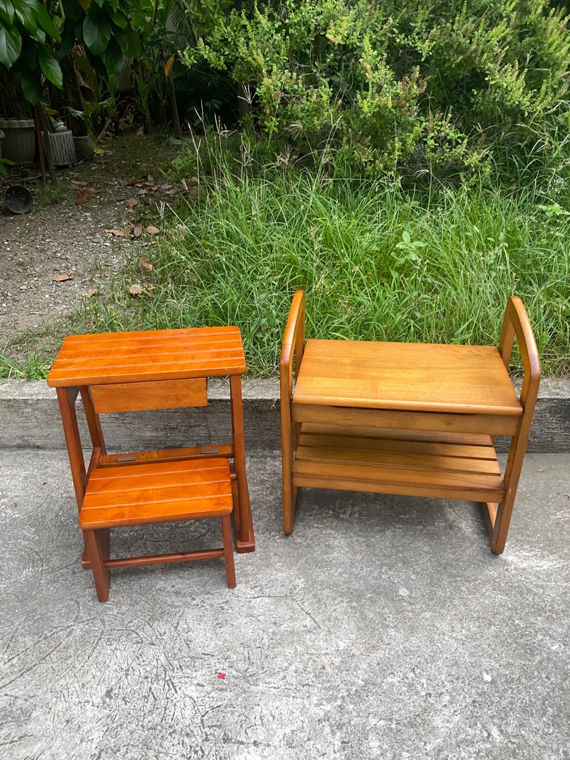 wooden step stools storage (dark brown 3500/light brown 3200) on Carousell