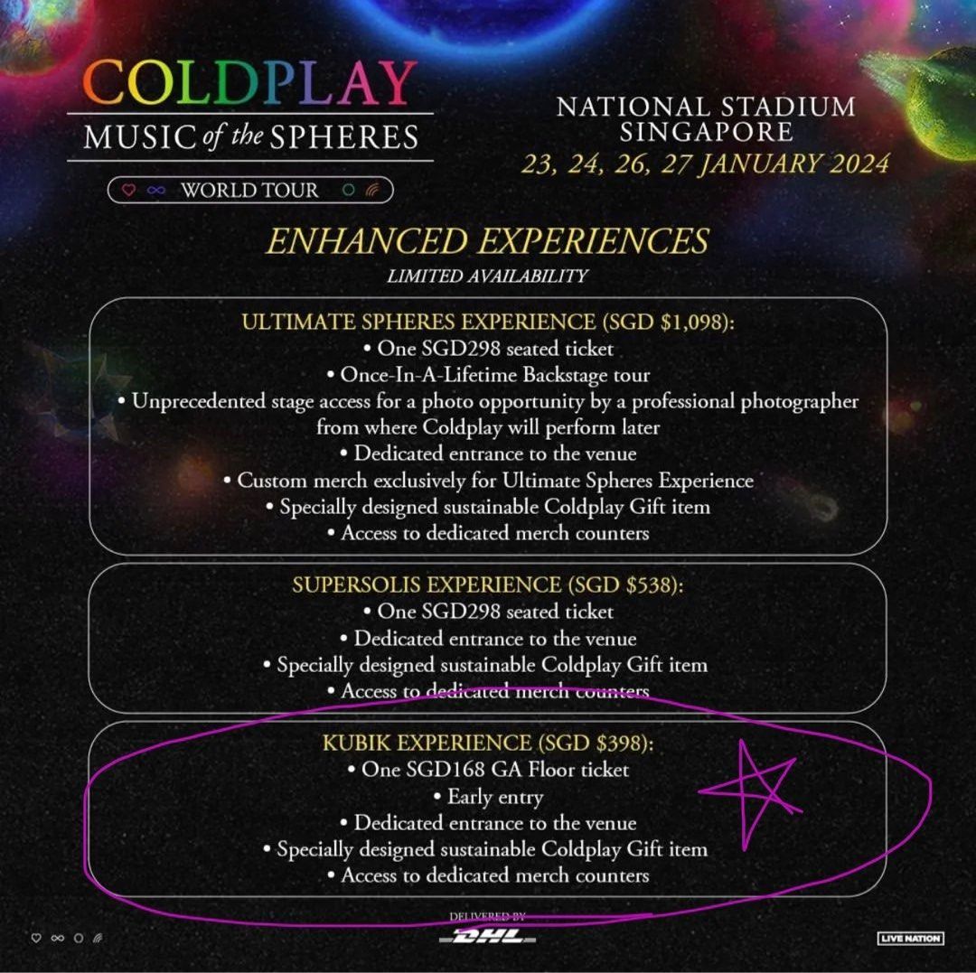 WTS Coldplay Singapore | KUBIK Experience Standing | 23rd Jan, Tickets ...
