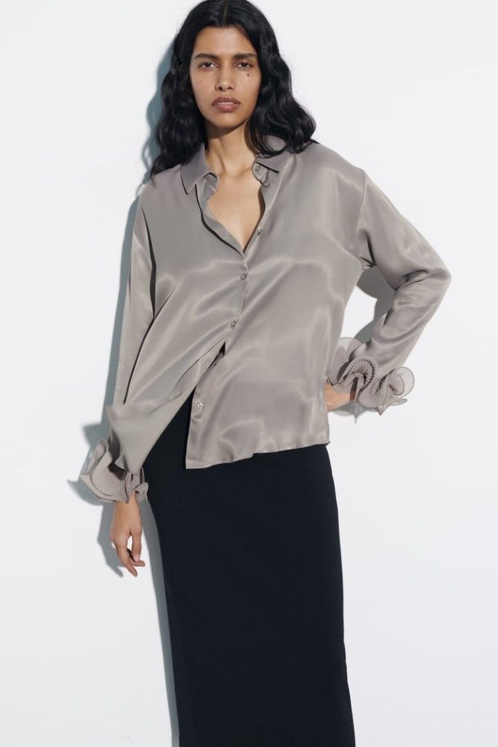 ZARA RIMPEL SATIN LAYER SHIRT WITH RUFFLE NEW ARRIVAL 2023, Fesyen ...