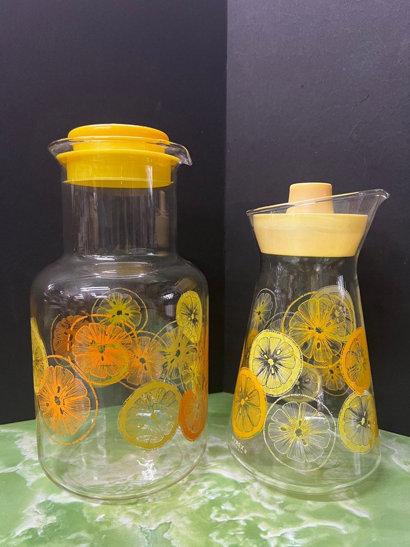 1970s 2xVintage Pyrex Glass Lemons Pitcher With lid 1.5L Cornning USA ...