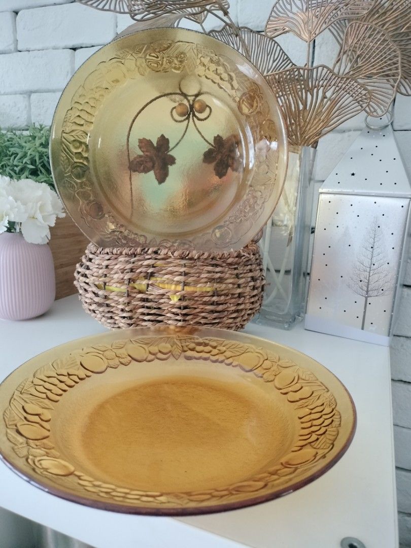 2 Vintage Amber Glass Big Plates, Furniture & Home Living, Kitchenware ...