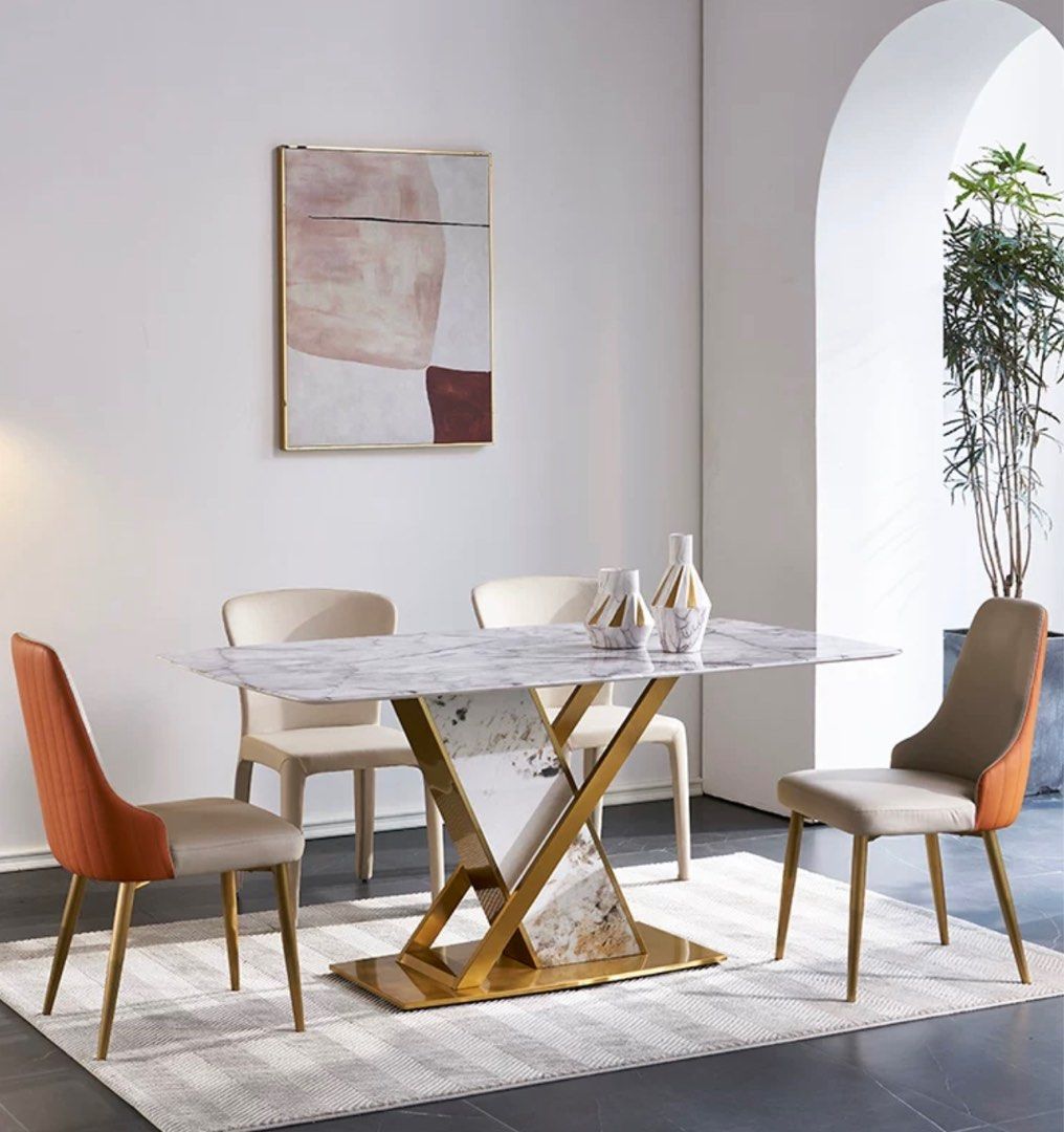 AJEC Natural Marble Dining Table, Furniture & Home Living, Furniture ...