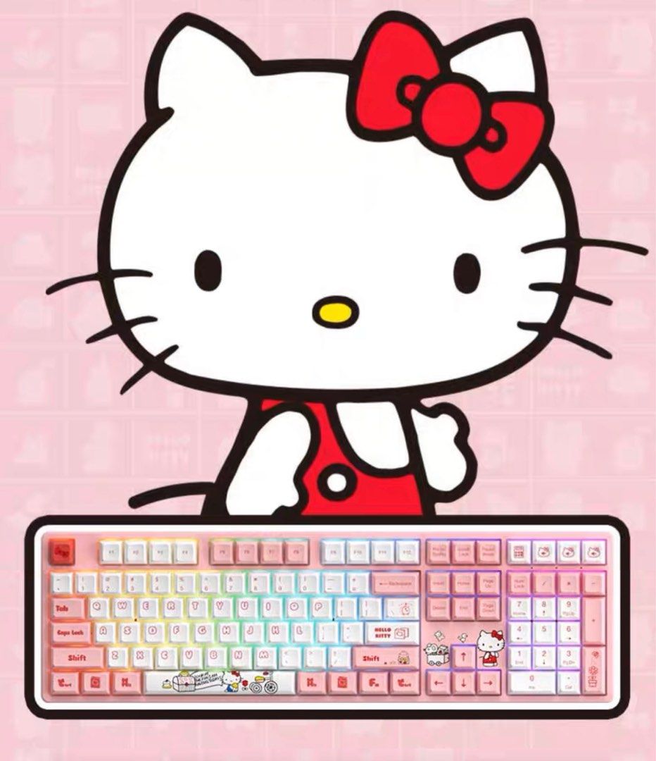 AKKO HELLO KITTY SANRIO LIGHT UP KEYBOARD PINK PC / LAPTOP WIRED USB ...