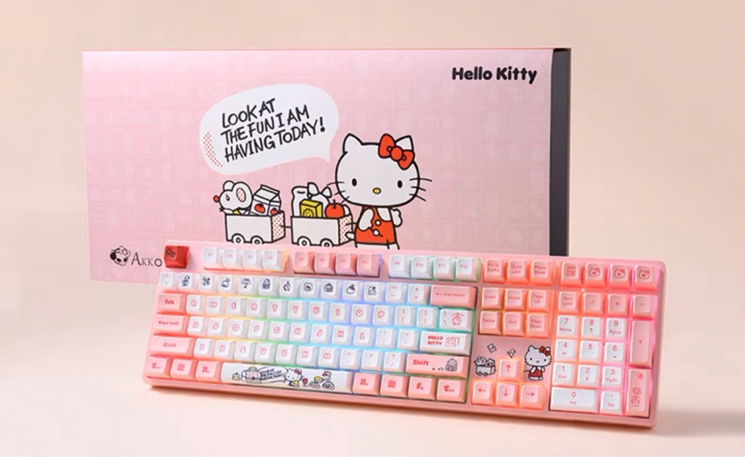 AKKO HELLO KITTY SANRIO LIGHT UP KEYBOARD PINK PC / LAPTOP WIRED USB ...