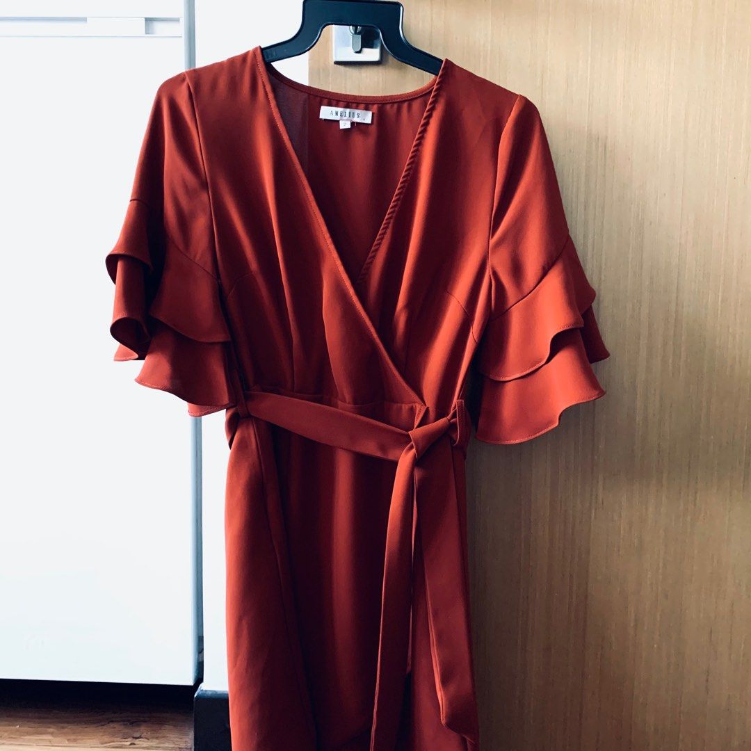 Amelius The Label Miracle Burnt Red Wrap Self Tie Mini Dress Authentic ...