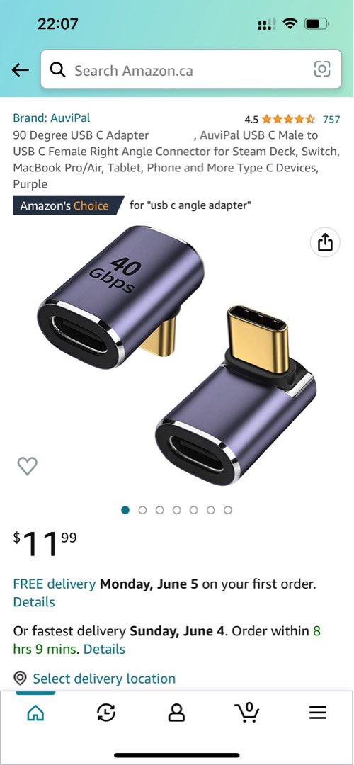 AuviPal 90 Degree USB C Adapter(Purple), USB C Male to USB C Female ...